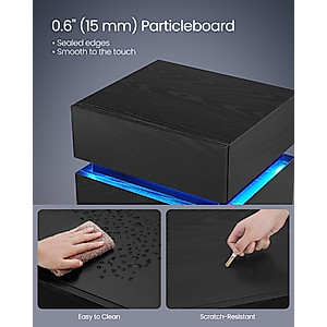 VASAGLE Nightstands with LED Lights, Set of 2, Adjustable Light Colors, Bedside Tables, Side Tables with 3 Drawers, Modern Style, 13.8 x 15.7 x 21.7 Inches, Ebony Black ULET799T58