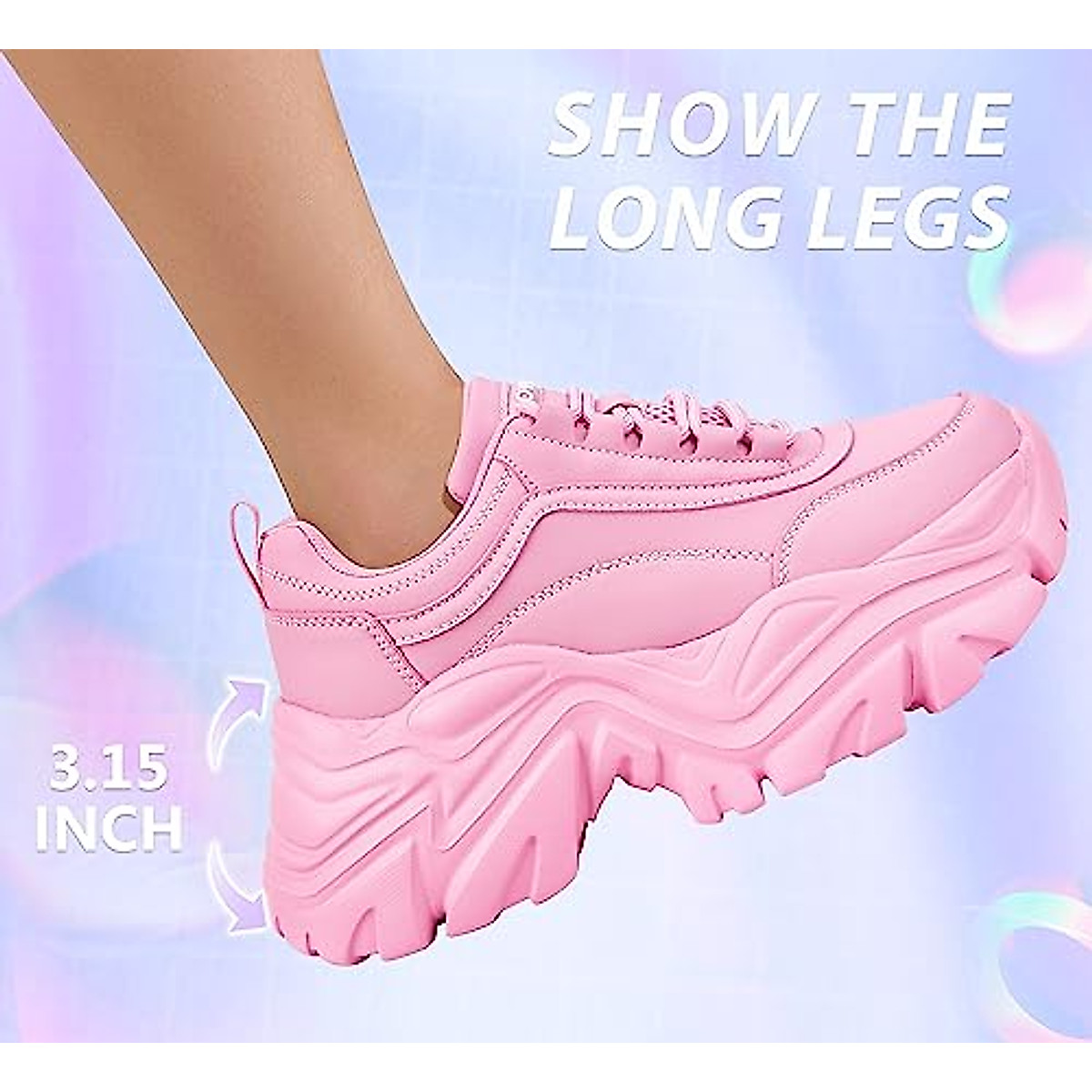 K KIP WOK Chunky Sneakers for Women Fashion Platform White Leather Casual Dad Shoes Comfortable Wedge Walking Sport Sneakers(Pink,7)