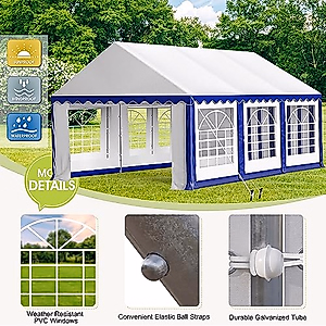 Sophia & William 16'x 20' Gazebo Party Tent White & Navy Blue, Outdoor Patio Wedding Event Camping Canopy Shade with 6 Removable Side Walls and Carry PE Bag, Heavy Duty Galvanized Steel Frame