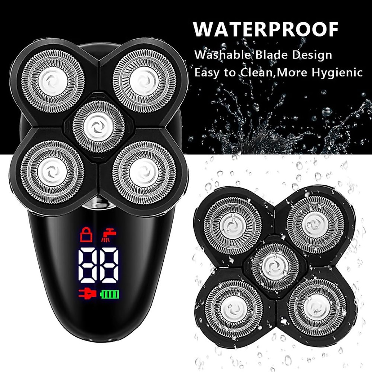 Head Shavers for Bald Men, 5 in 1 Facial & Body Grooming Set Electric Shaver Hair Trimmer Beard Electric Razor for Men Bald Shaving Machine Digital LCD Display