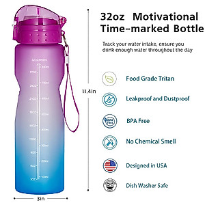 NOOFORMER 24oz / 32oz Motivational Water Bottle with Time Marker & Straw- Water Tracker Bottle Leakproof BPA Free for Fitness Sports Outdoors and Office