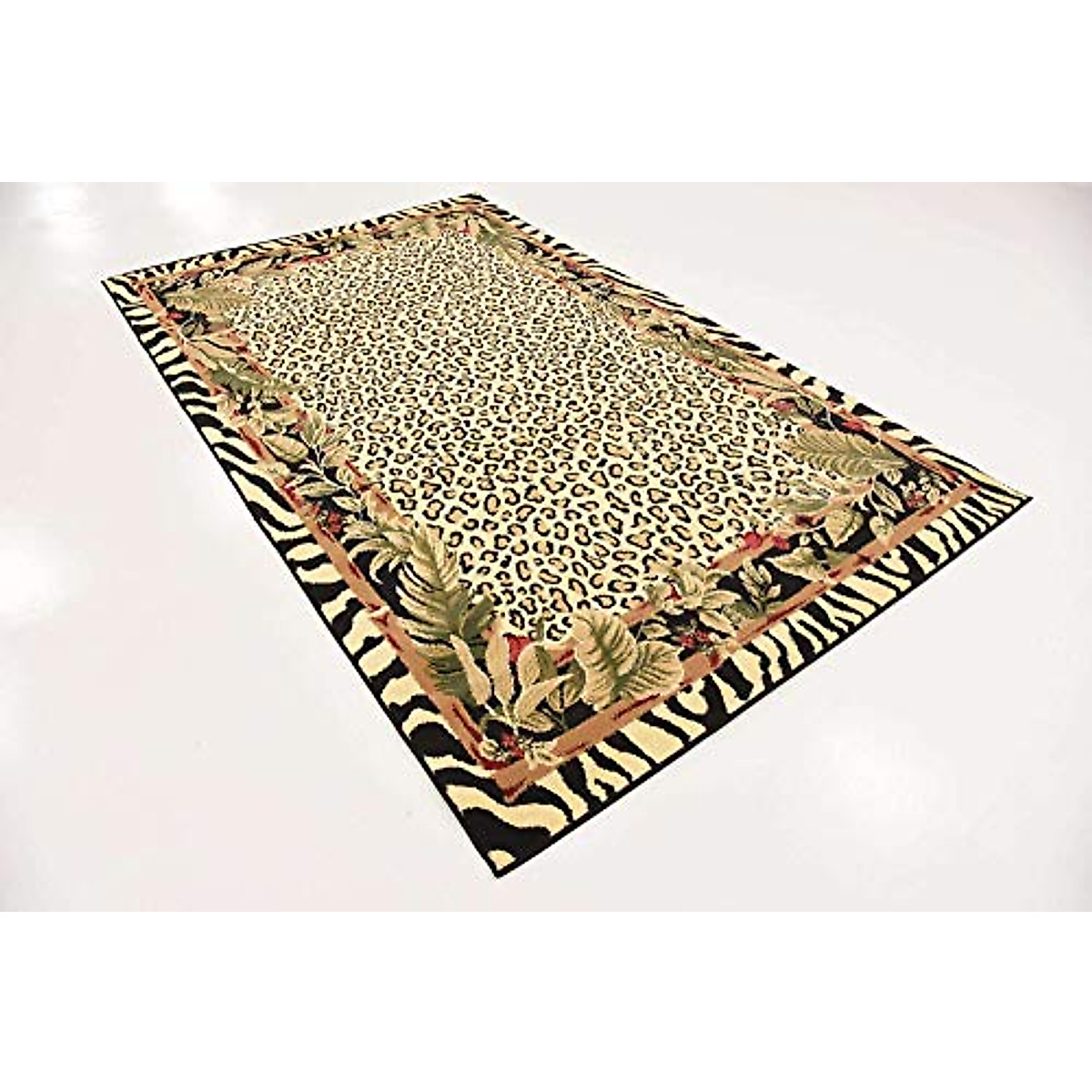 Unique Loom Wildlife Collection Animal Inspired with Cheetah Bordered Design Area Rug, 5 ft x 8 ft, Ivory/Black
