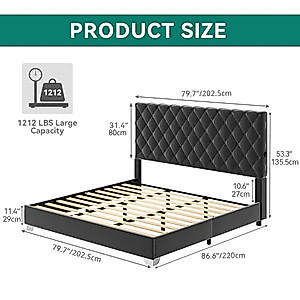 YITAHOME King Velvet Bed Frame with 53" Tall Headboard,Upholstered Platform Bed with 2 USB C/A, Button Tufted Velvet Headboard,No Box Spring Needed,Noise-Free (Black, King)