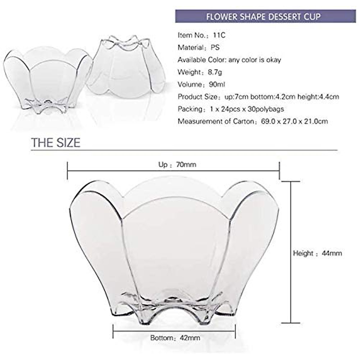 QXcom 60 Pieces 3 Oz 90ml Clear Plastic Ice Cream Petal Dessert Bowls Disposable Flower Shape Dessert Cake Snack Bowl Cups Sundae Dessert Bowls Salad Appetizer Serving Bowl Party Favor Wedding Bowl