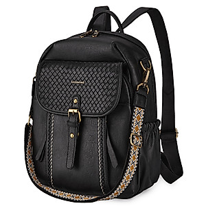 Missnine Leather Backpack Purse for Women, Anti-theft Backpack, Convertible Shoulder Bag with Secured Zippers for Travel Work, Black