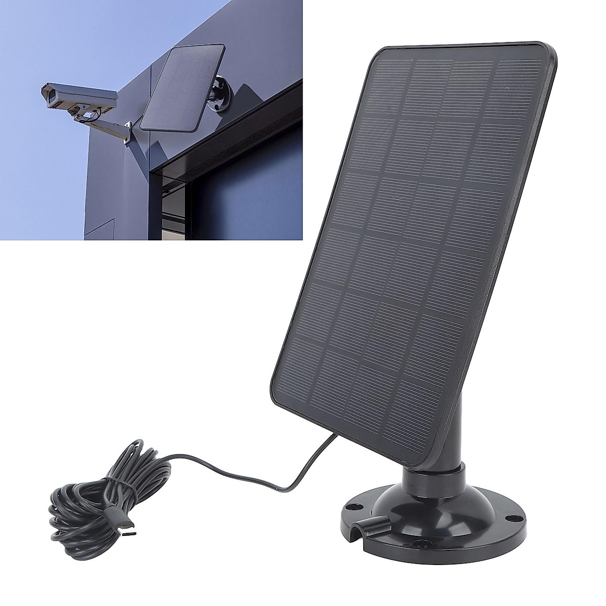 Solar Panel, High Temperature Resistant 10W 5V Type C Interface Solar Panel Charger Black for Surveillance Camera