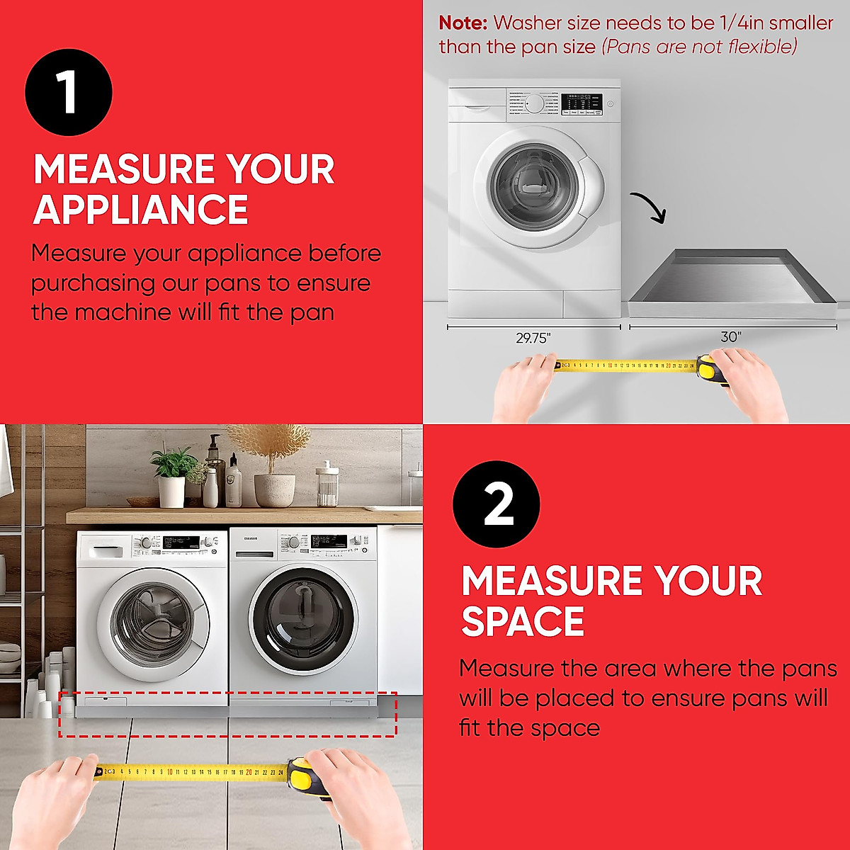 30" x 30" 2.5" Heavy Duty Washer Machine Drain Pan, Stainless Steel Fine (30x30x2.5)