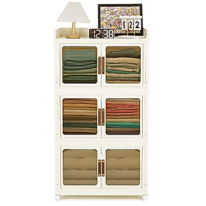 GARPROVM 3 Tier Stackable Storage Bins with Doors and Wheels 42 GAL, Storage Box 168QT Foldable Storage Bins with lids Storage Closet Clothes Organizer Storage Cabinet for Bedroom Living Room