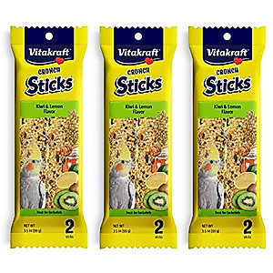 Vitakraft 3 Pack of Kiwi & Lemon Crunch Sticks for Cockatiels, 2 Sticks Each