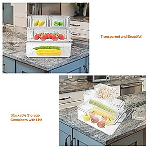 Modern-Depo 7 PCS Refrigerator Organizer Bins with Lids Food Containers with Various Size Stackable Storage Bins for Fridge, Countertop, Cabinets & Pantry