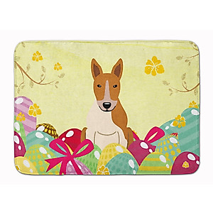 Caroline's Treasures BB6135RUG Easter Eggs Bull Terrier Red White Machine Washable Memory Foam Mat, Bathroom Rug, Non-Slip Bath Mat, Durable Thick Washable Rugs for Kitchen, Bathroom Quick Dry, Decora