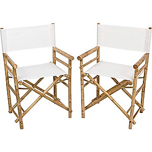Zew Indoor Outdoor Set of 2 Folding Bamboo Director Chair, 23" L x 18" W x 35" H, Ivory