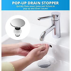 LukeTarp Polished Chrome 972098A Bathroom Sink Push & Seal Pop Up Drain Stopper Assembly,Part number is 35338-06XX,Sealed and Durable