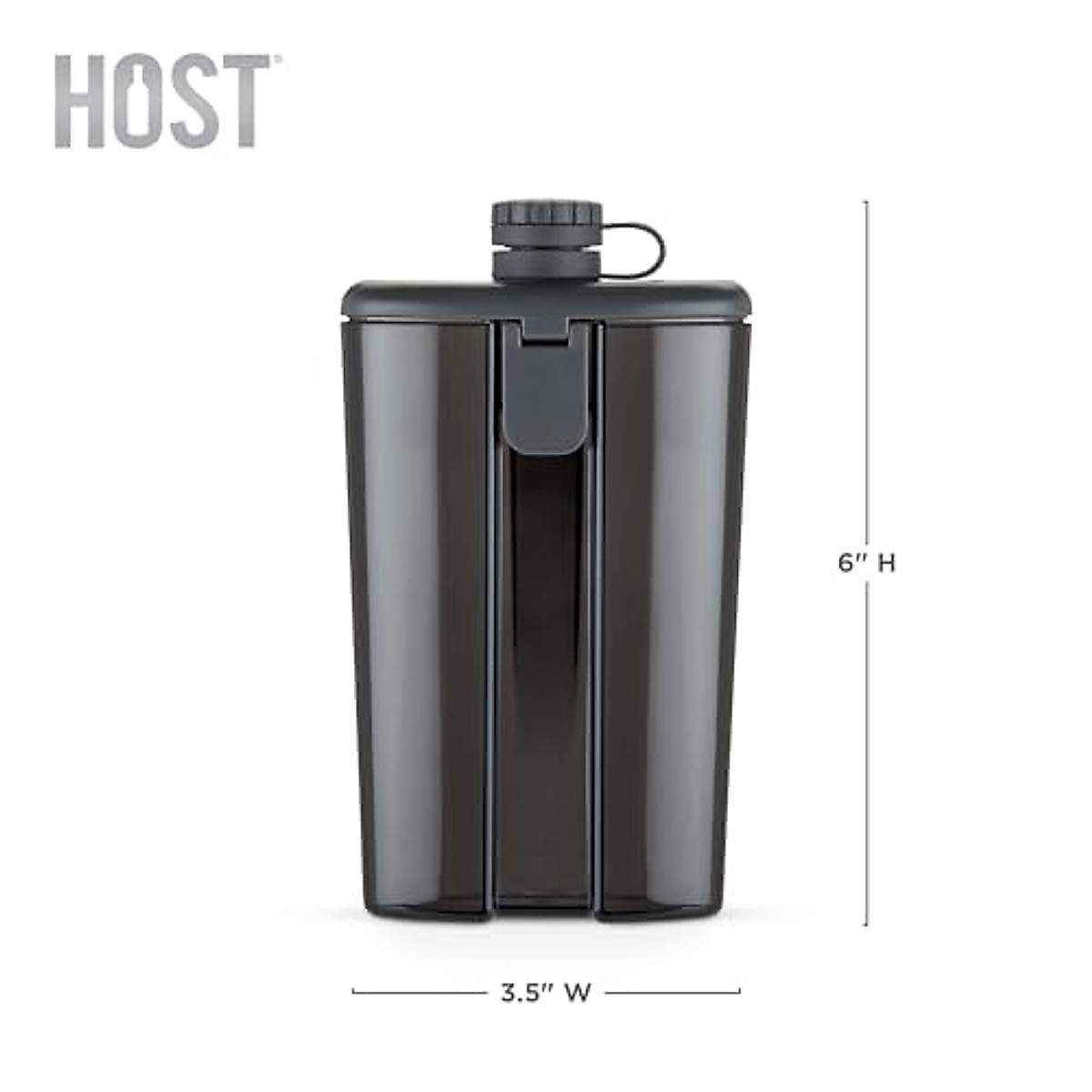 Host Easy-Fill Hip Liquor Flask for Alcohol with Hinged Refill Lid and Hinged Lid, Dishwasher Safe BPA-Free Plastic, Grey, 6 Oz, Set of 1