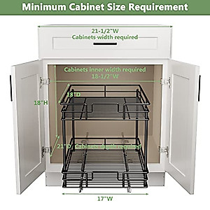 ROOMTEC Pull Out Cabinet Organizer 17" W x 18" D, Kitchen Cabinet Organizer and Storage 2-Tier Cabinet Pull Out Shelves Under Cabinet Storage for Kitchen Black