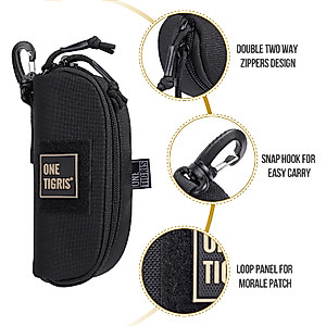 OneTigris Eyeglasses Hard Case Tactical Molle Zipper Sunglasses Carrying Case 1000D Nylon with Clip (Black)