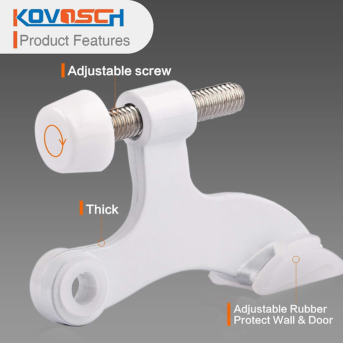 KOVOSCH 6 Pack Hinge Pin Door Stopper White - Adjustable Heavy Duty Hinge Pin Door Stops with White Rubber Bumper Tips