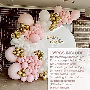 Macaron Pink Balloon Metallic Gold Balloon Ivory White Balloon 133Pcs-Balloon Arch Garland Kit for Baby Shower,Wine Party,Fiesta,Birthday,Wedding,Christmas,Reception and Engagement