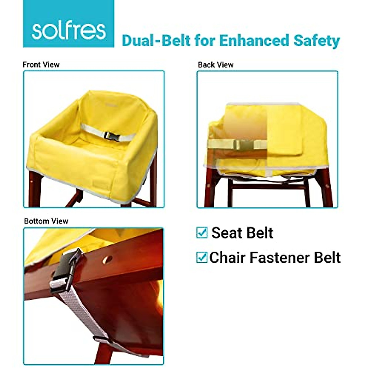 Solfres Dual-Belt High Chair Cover, Baby High Chair Cover, Upgrade Version, for Wooden or Restaurant High Chair, Sturdy and Robust Material, Yellow
