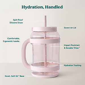 Reduce WaterDay 80 oz Water Jug with Time/Ounce Markings - Spill-Proof Straw, Durable Tritan - Big Water Bottle for Daily Hydration - Dishwasher Safe, Clear & Easy to Clean, Pink Quartz