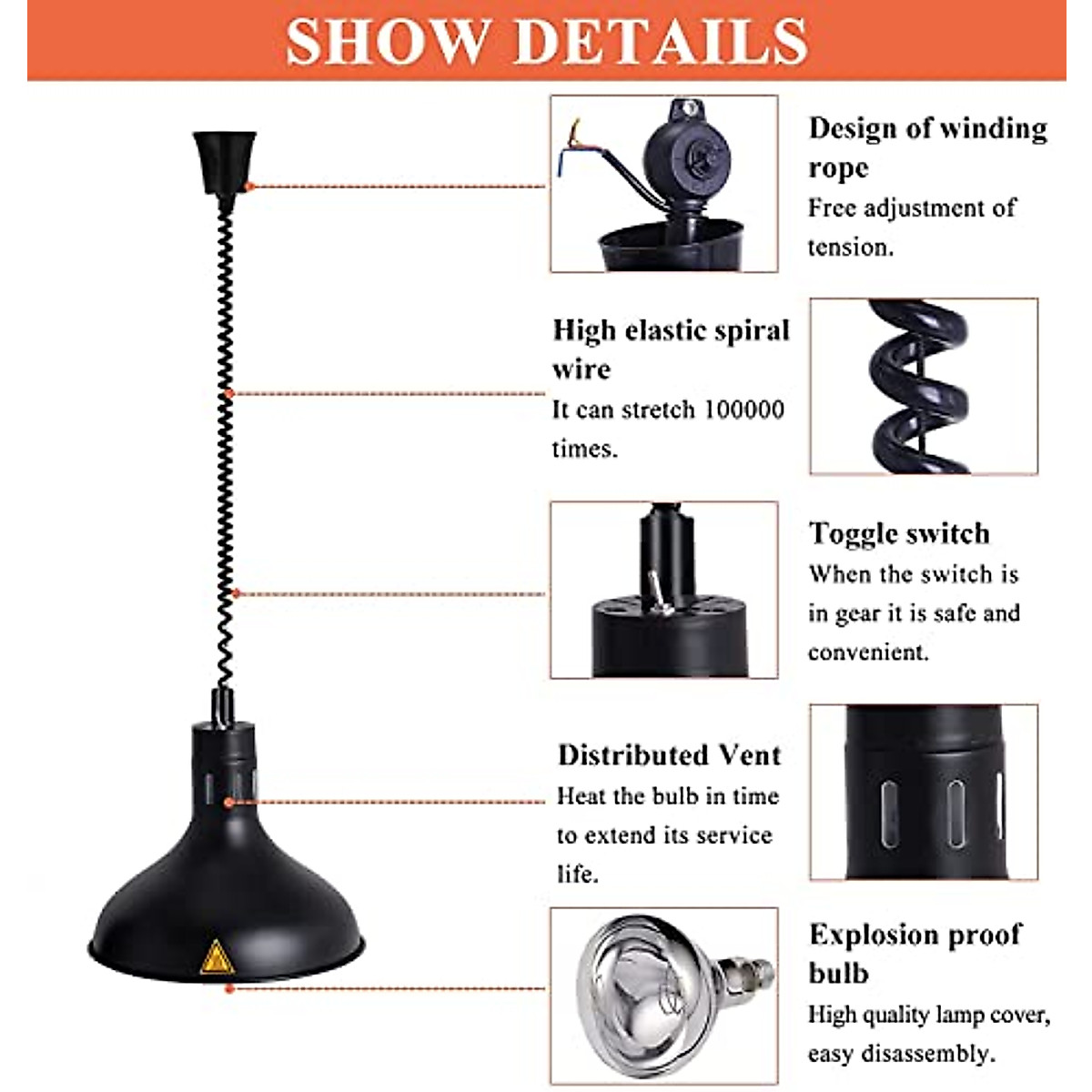 FXJ Food Heat Lamp, Catering Food Warmers Food Heating Lamp Telescopic Heat Lamp Infrared Food Warmer Lamp, Telescopic Length-60-180 Cm (Blue)