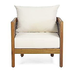 CHRISTOPHER KNIGHT HOME Burchett Outdoor 4pc Chat Set - Acacia Wood and Wicker - Teak/Mixed Brown/Beige