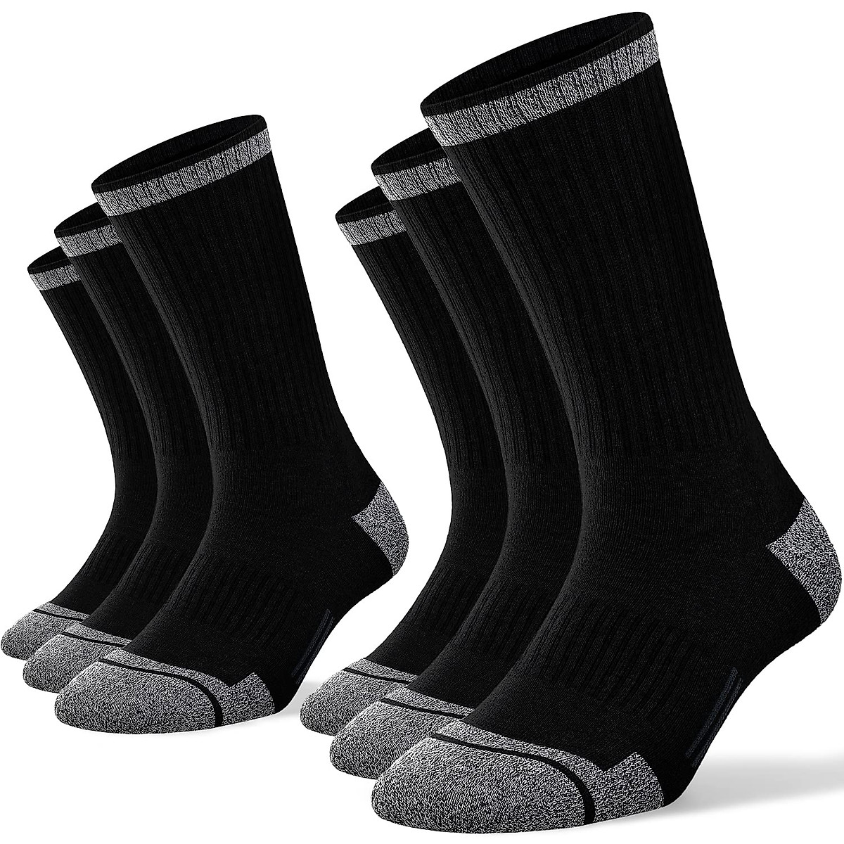 FITRELL 6 Pack Men's Athletic Crew Socks Cushioned Work Boot Socks, Black, Large, Shoe Size 9-12