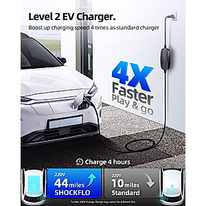 ShockFlo G Mini Level 1-2 EV Charger,16 Amp 110-240V 21ft Portable Electric Vehicle Charger,NEMA 6-20 Plug with NEMA 5-15 Adapter for J1772 Electric Cars