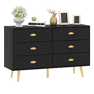 JOZZBY Black Dresser, 6 Drawer Dresser for Bedroom with Wide Drawers and Metal Handles, Storage Chest of Drawers for Living Room Hallway Entryway, 47.24 x 15.75x 30.7 inches