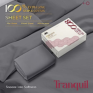 Mayfair Linen 100% Egyptian Cotton Sheets Queen Size - 800 High Thread Count Sheets Queen, 4 PC Luxury Hotel Sheets for Queen Size Bed, 16" Deep Pocket Sateen Soft Cooling Bedding Sets - Dark Grey