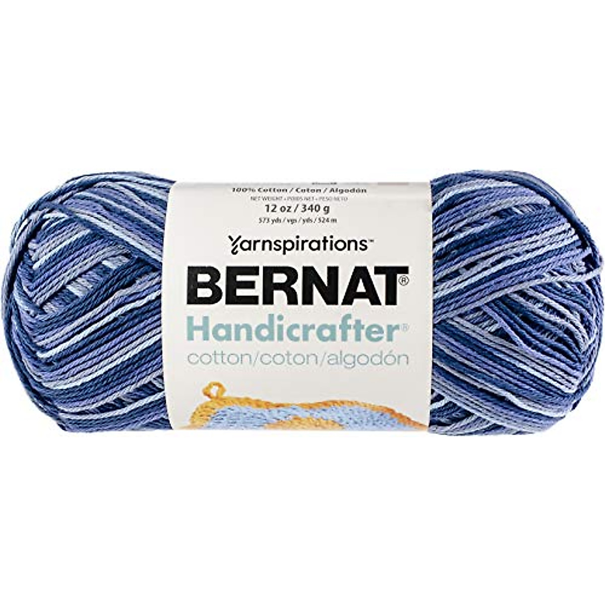 Bernat Handicrafter Cotton Yarn, Gauge 4 Medium Worsted, Blue Camo