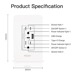 MOES WiFi Smart Outlet Extender Shelf Multi Outlets with 2AC Electrical Socket Splitter Wall Plug Expander with Nightlight Relay Status and Light Mode, 2x1000W, White Removable Shelf