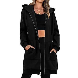 StunShow Womens Hoodies Black Zip Up Hoodie Women Y2k Oversized Casual Sweatshirts for Teen Girls 2023 Fall Jacket With Pocket Black M