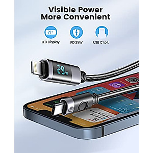 ORICO USB-C to Lightning Cable, 29W PD Syncing Cord LED Display Fast Charging, High Speed Data Transfer Cord Compatible with iPhone 13 12 11 Pro Max XS XR X 8 7 Plus AirPods Pro and More