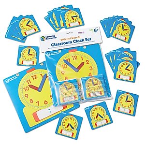 Learning Resources Write & Wipe Clocks Classroom Set - 25 Pieces, Ages 6+ Laminated Dry-Erase, Teaching Aids, Teacher Supplies, Learning Time,Back to School Supplies