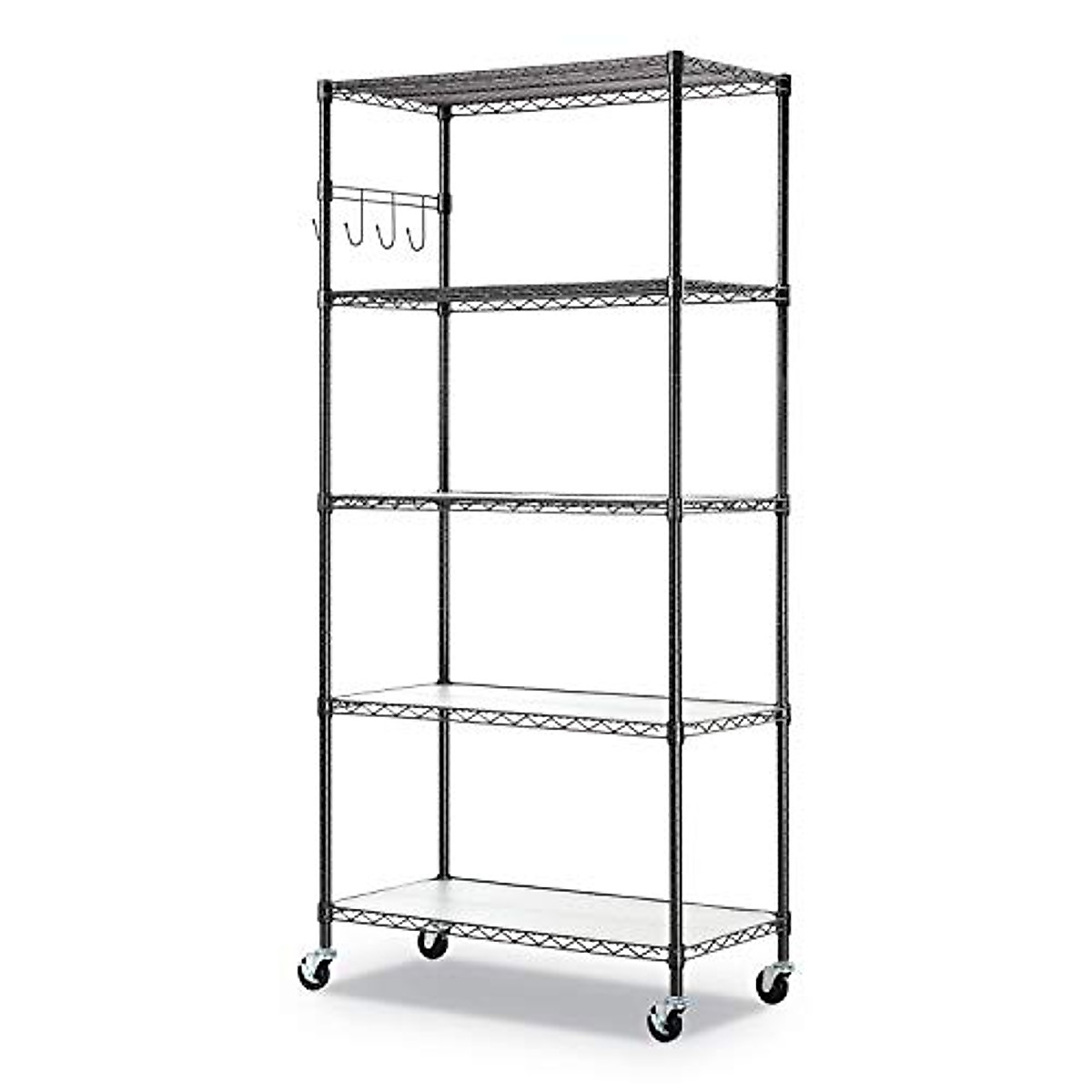 Alera 5-Shelf Wire Shelving Kit with Casters and Shelf Liners, 36w x 18d x 72h, Black Anthracite