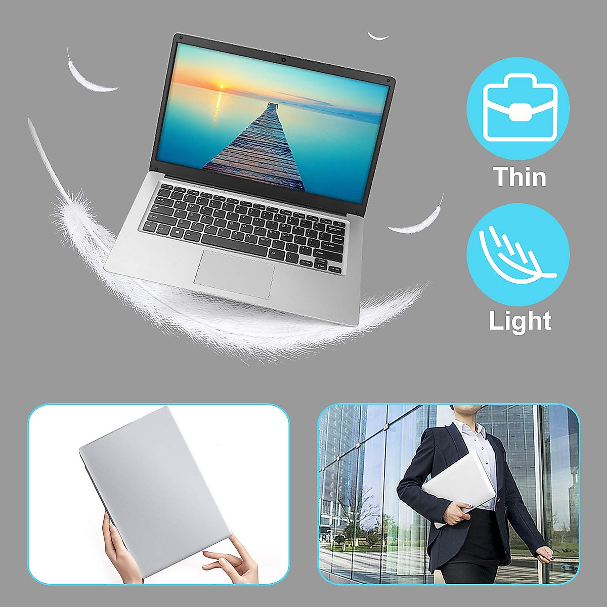 14 inch Laptop Notebook Computer PC, Windows 10 Home 64-bit OS Intel CPU 4GB RAM 64GB Storage, 1366x768 IPS Display 10000 mAh High Battery Life, WiFi Mini HDMI Compatible with Bluetooth