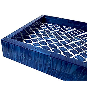 A Bone Exotic Designer Handmade Tray Kitchen Usage Coffee Table Top Drinks Serve Trays Vintage Square Blue Tray,12X12, Blue & White