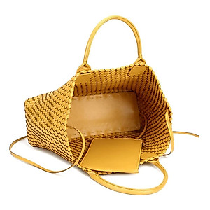 Women Vegan Leather Hand-Woven Tote Handbag Fashion Shoulder Shopper Bag Top-Handle Large Capacity Underarm Bag With Purse