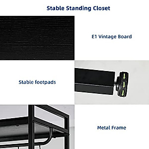 FUQARHY Freestanding Closet Organizer for Bedroom with Hooks, Clothes Garment Rack with 7 Drawers, Heavy Duty Clothes Shelf with Hanging Rod for Shoe Storage Wardrobe Clothes