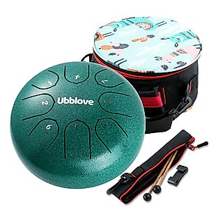 Ubblove Steel Tongue Drum for Kids: 8 Notes 6 Inches Key of C Metal Steel Drums Instrument with Bag for Meditation, Yoga, musical education, zen tone (Green)