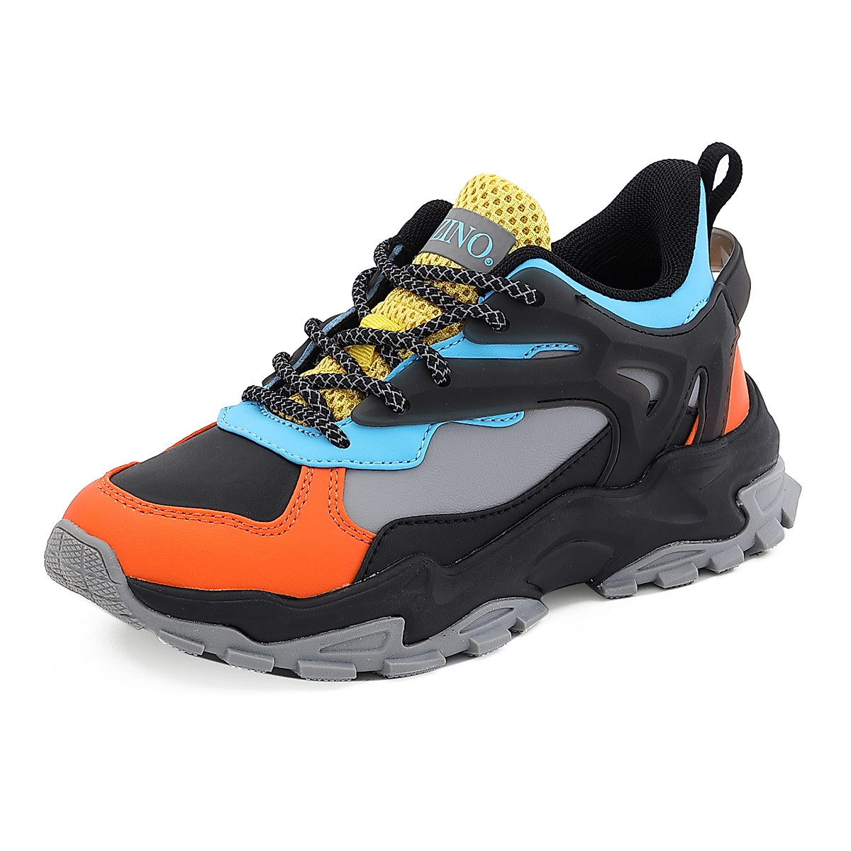 Mazino Molten Kids Unisex Fashion Sneakers Lace-Up Shoes Tennis for Boys and Girls - Grey/Orange/Blue, Size 12 Youth