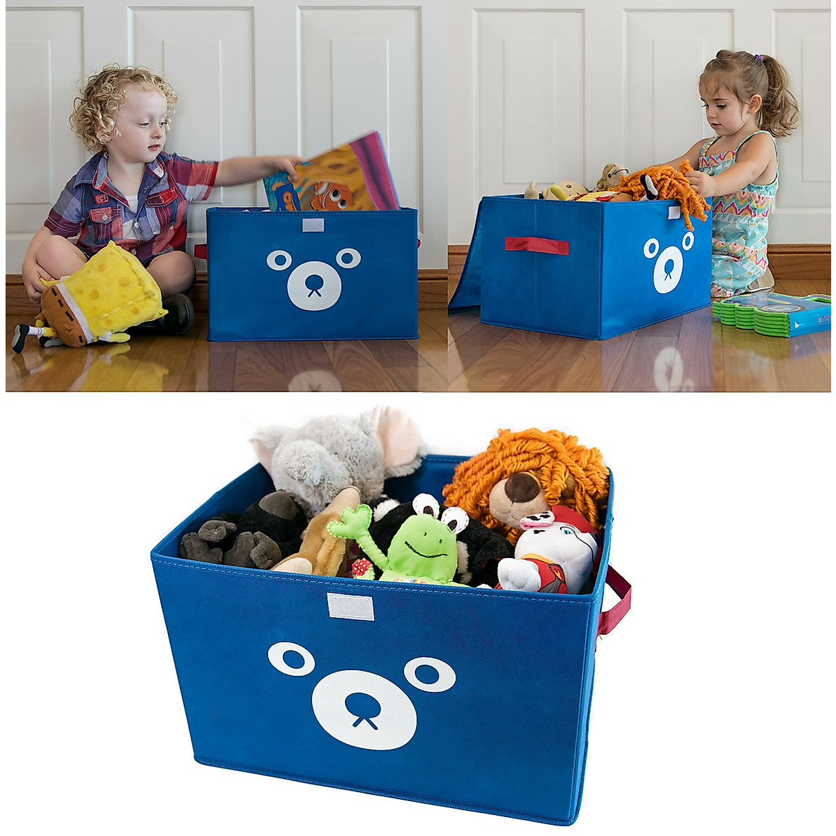 Bear Toy Storage Box Large Size for Boys & Girls - "16x12x10" Toy Chest Organizer for Kids - | Collapsible | Handles | Flip-Top Lids | - Fabric Foldable Bin for Playroom - Nursery Room Organization
