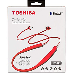 Toshiba Neckband Bluetooth Headphones | Wireless Bluetooth Earbuds | Bluetooth Neckband Headset w/Deep Base | 65FT Working Range | Water/Sweat Resistant | 8-10 Hours Music & Talk Time | RZE-BT600E(R)