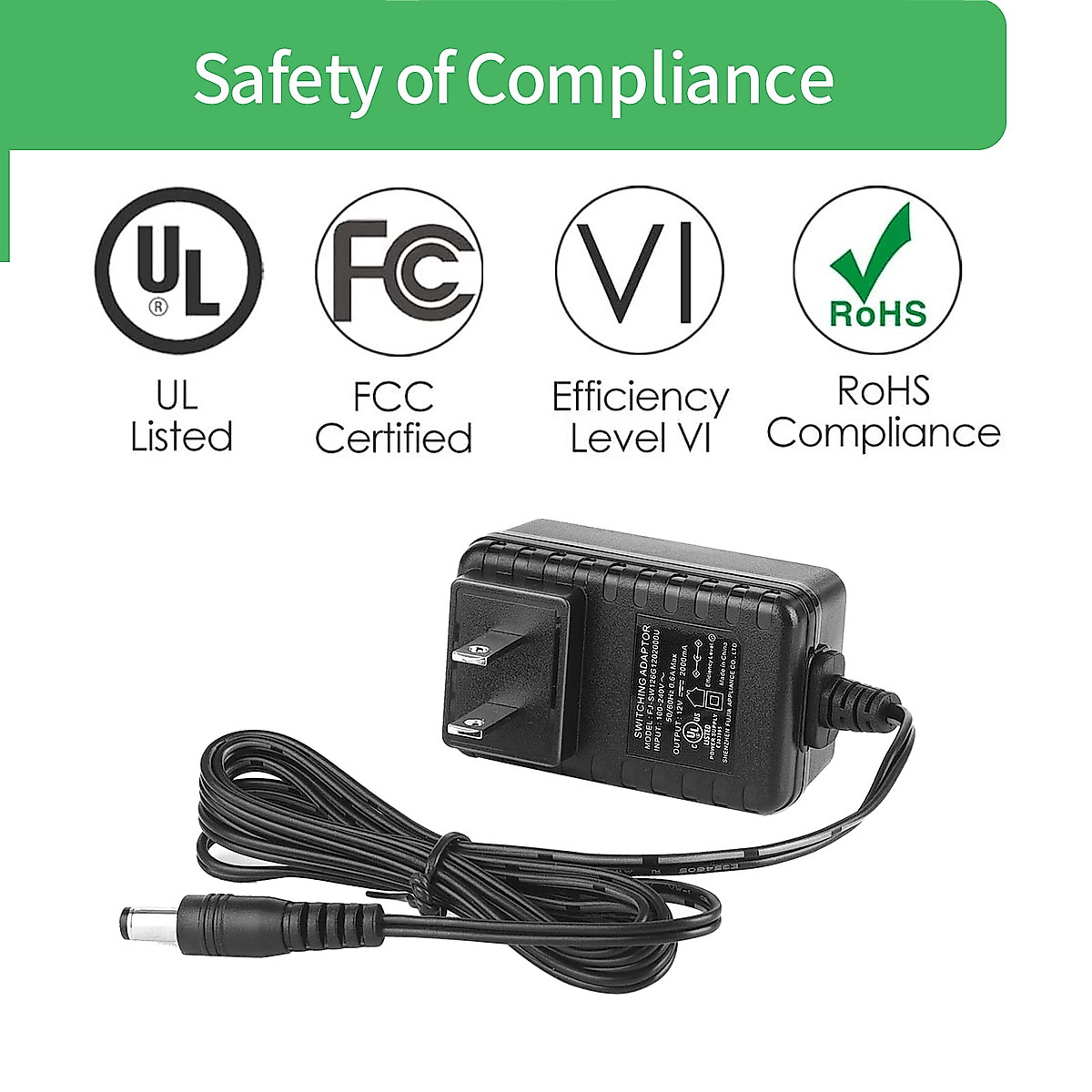 Security-01 AC 100-240V to DC 12V 2A Power Supply Adapter with 4 Ways Splitter Cable for Security Camera/DVR/NVR/Led Strip Lights/Router/Monitor/Keyboard,UL Listed