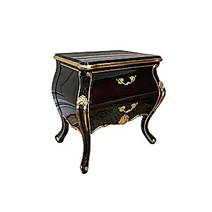 HIGOH Bedside Table Bedside Cabinet Double-Decker Drawers Bedroom lockers Corner Carved Solid Wooden feet
