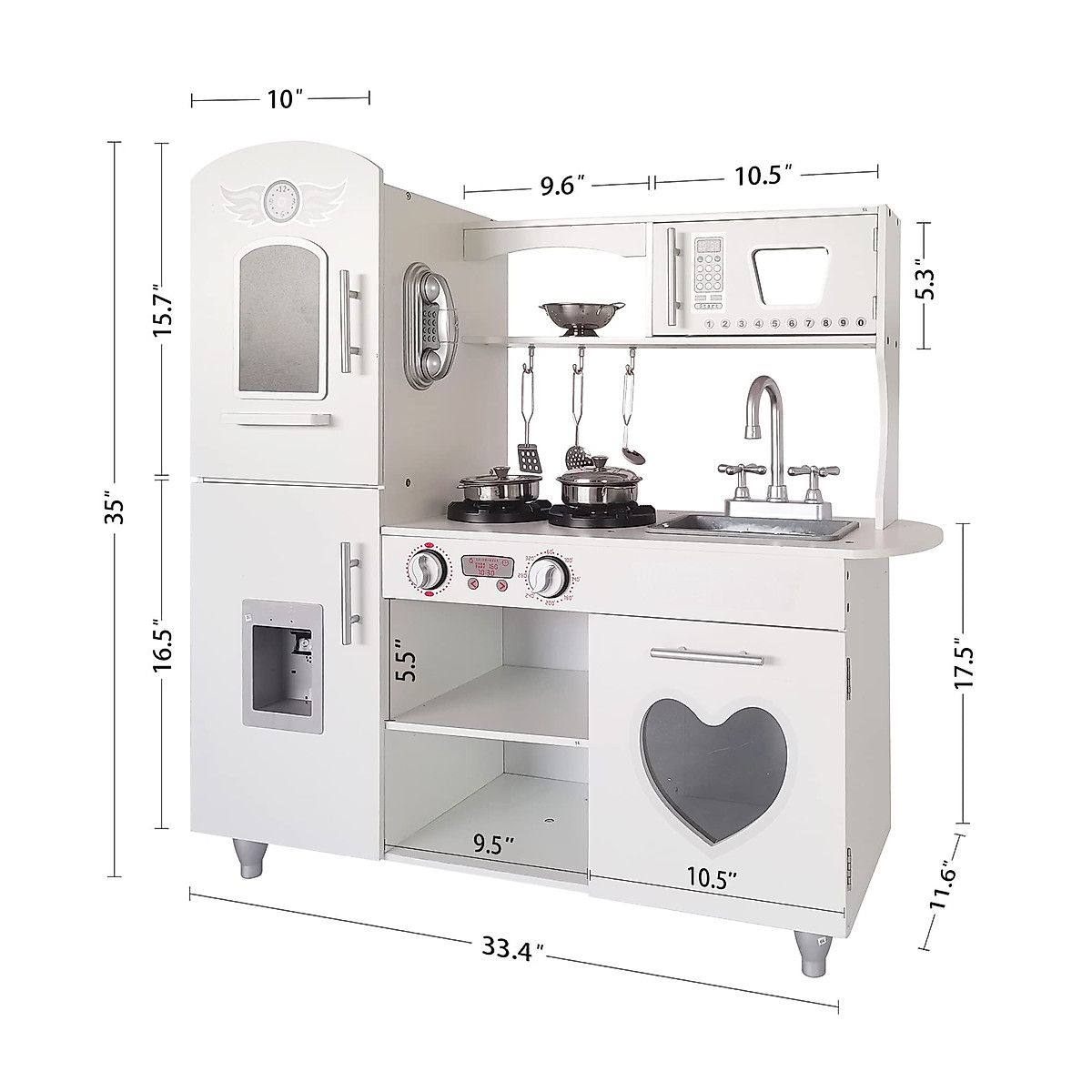 TaoHFE LED Upgrade Kitchen Set for Kids Wooden Play Kitchen LED Gas Tray with Sound Toy Kitchen Sets for Girls Gift Enjoy Cooking with Lights and Sounds White Kitchen for Toddlers Kids Kitchen Playset