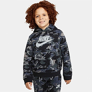 Nike Sportswear Youth Boys Junior Club Camo Hoodie Black/Light Smoke Gray CU8927 010 (Large)