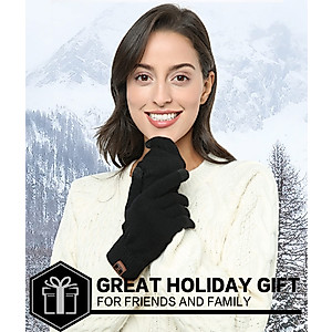 Fantastic Zone Women's Winter Stretch Cashmere Gloves for Women Solid Color Warm Knitted Thick Warm Gloves Black One Size
