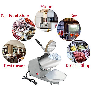 KOFOHON Shaved Ice Machine Electric Ice Crusher Double Cover 110V 300W Stainless Steel Dual Blades Snow Cone Machine Gray 143lbs/hr 1400r/min for Home and Commercial